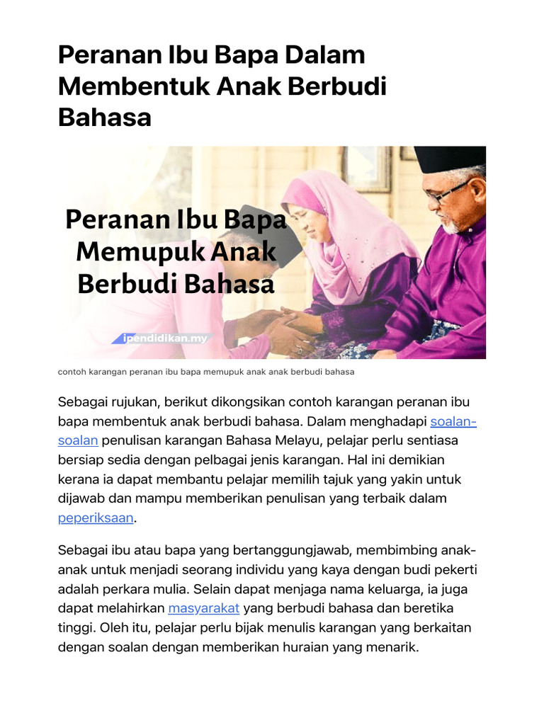 Peranan Ibu Bapa Dalam Membentuk Budi Bahasa | PDF