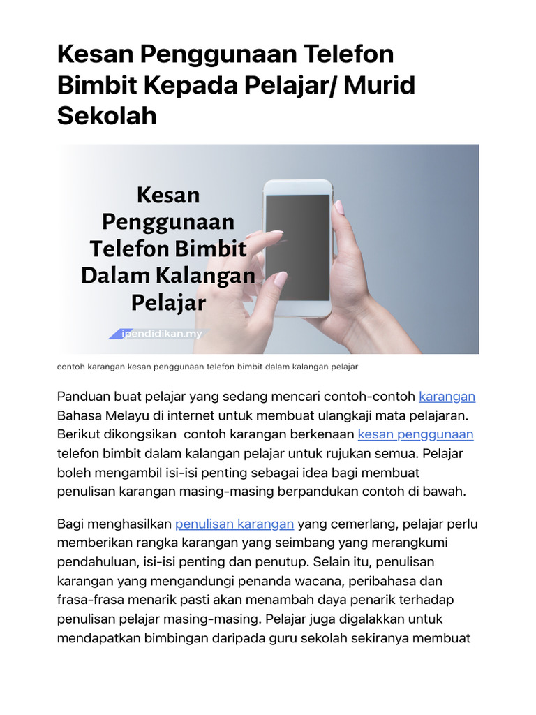 Kesan Penggunaan Telefon Bimbit Dalam Kalangan Pelajar | PDF