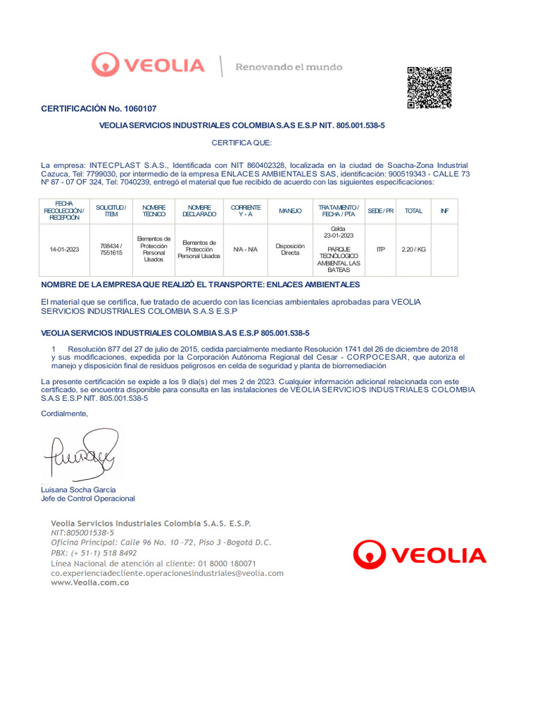 Certificado 1060107 EPP'S CONTAMINADOS 2,2 KG | PDF