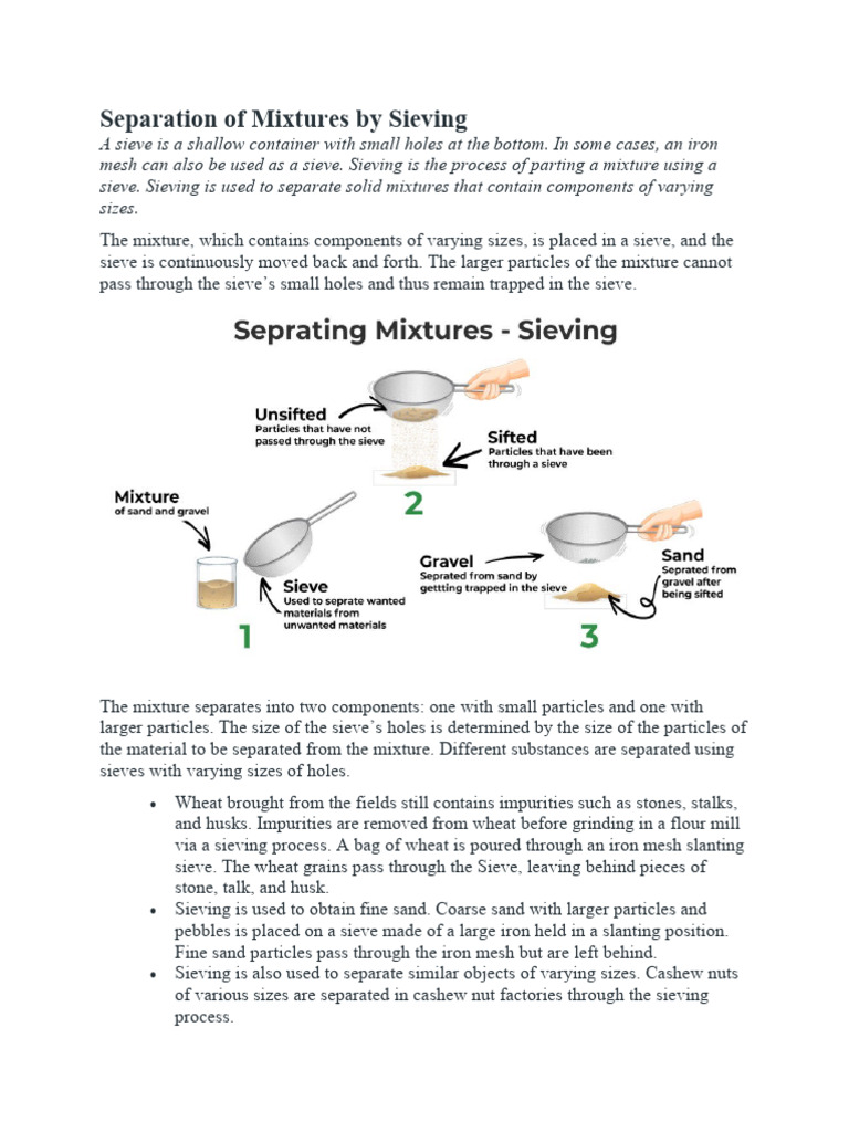 Separation of Mixtures by Sieving | PDF | Mill (Grinding) | Mixture