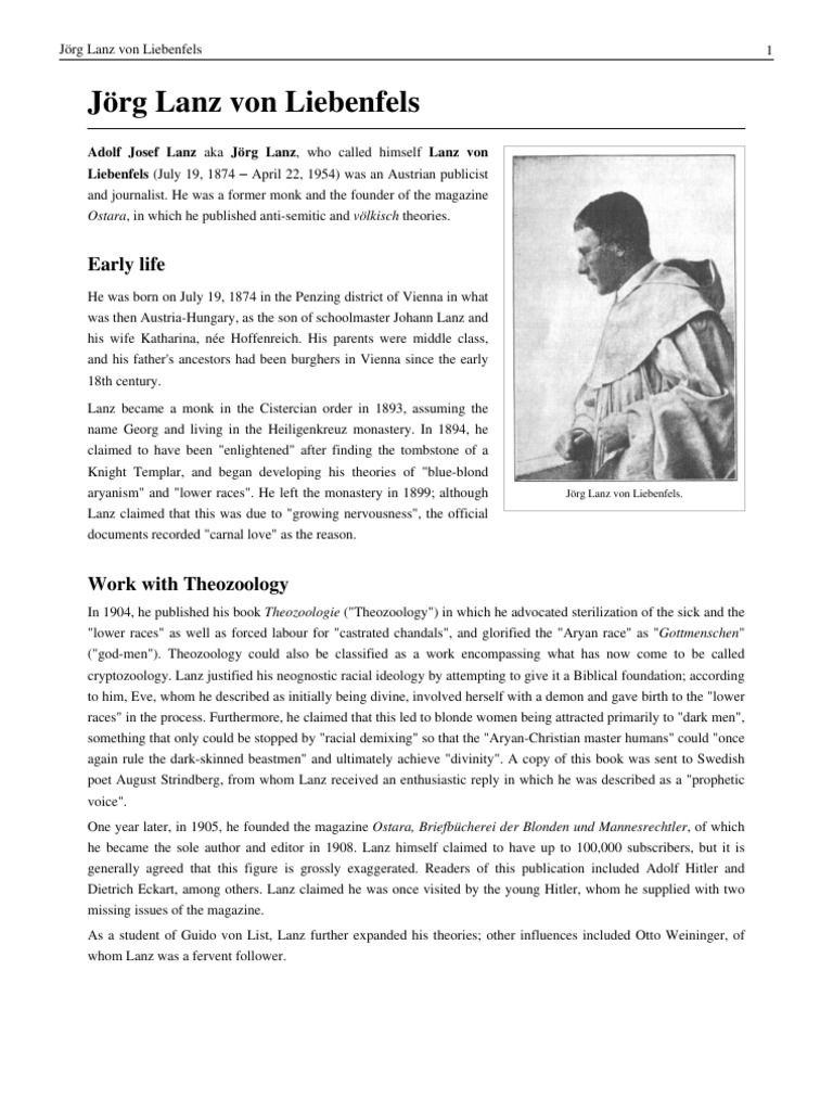 Jörg Lanz Von Liebenfels | PDF