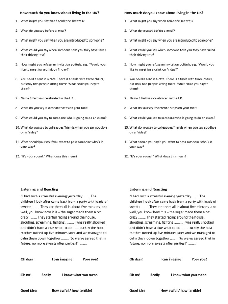 How Much Do You Know About Living in The UK | PDF | Language Arts ...