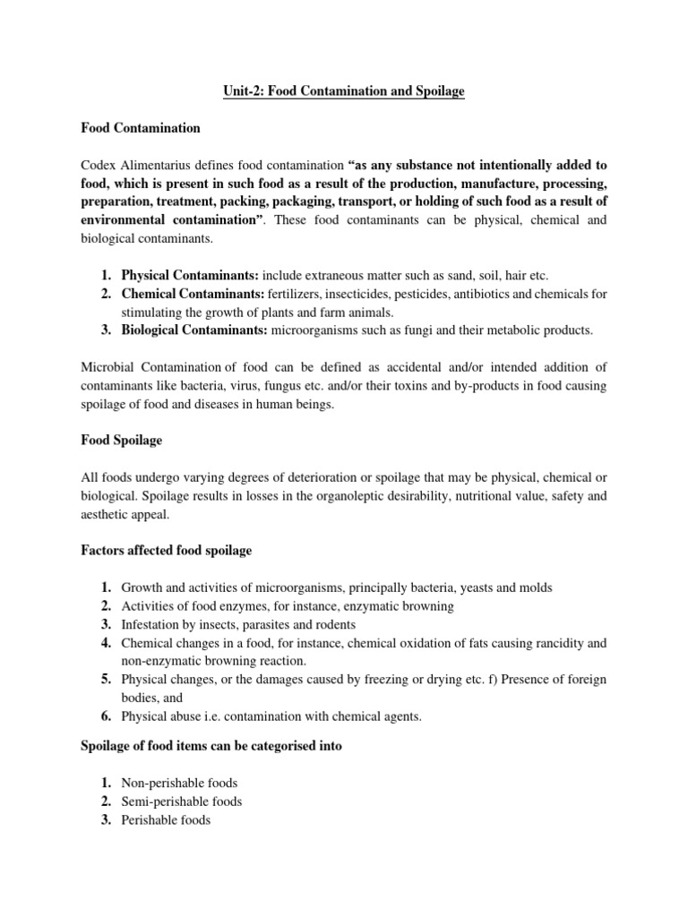 Food Contamination and Spoilage Guide | PDF | Wellness