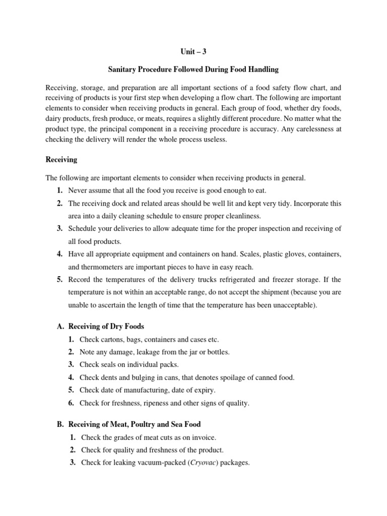 Unit_3 Sanitary Procedure Followed During Food Handling | PDF