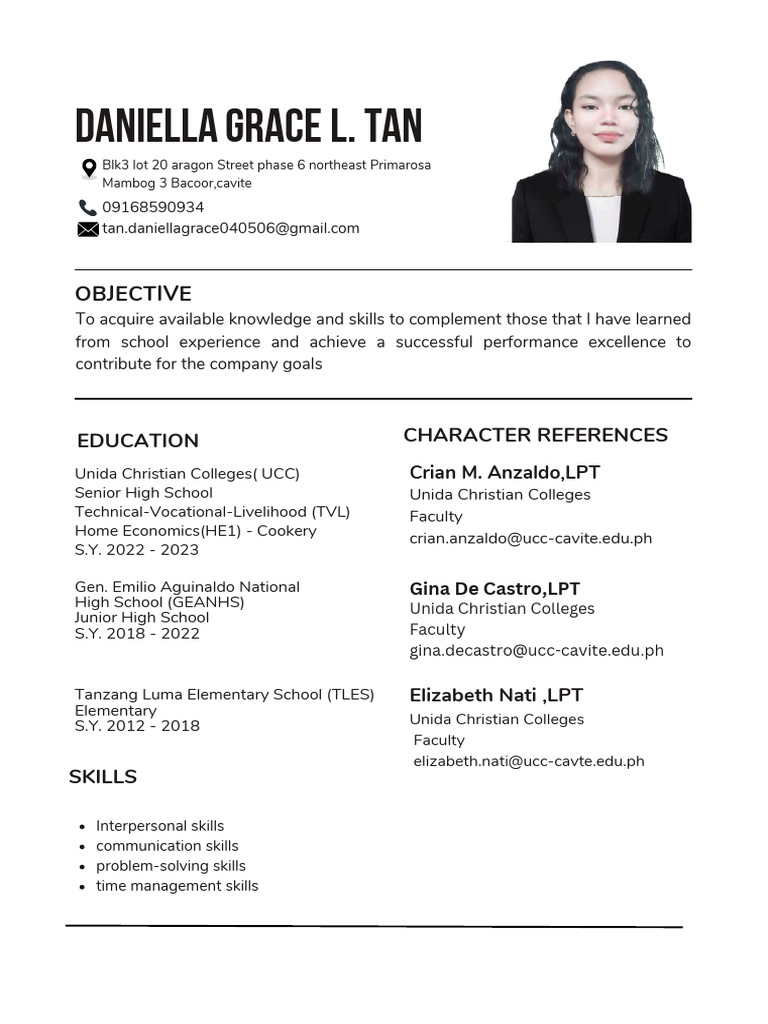 Daniella Grace L. Tan's Resume | PDF