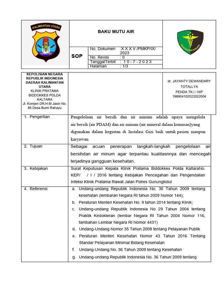 Sop Baku Mutu Air | PDF | Sains & Matematika
