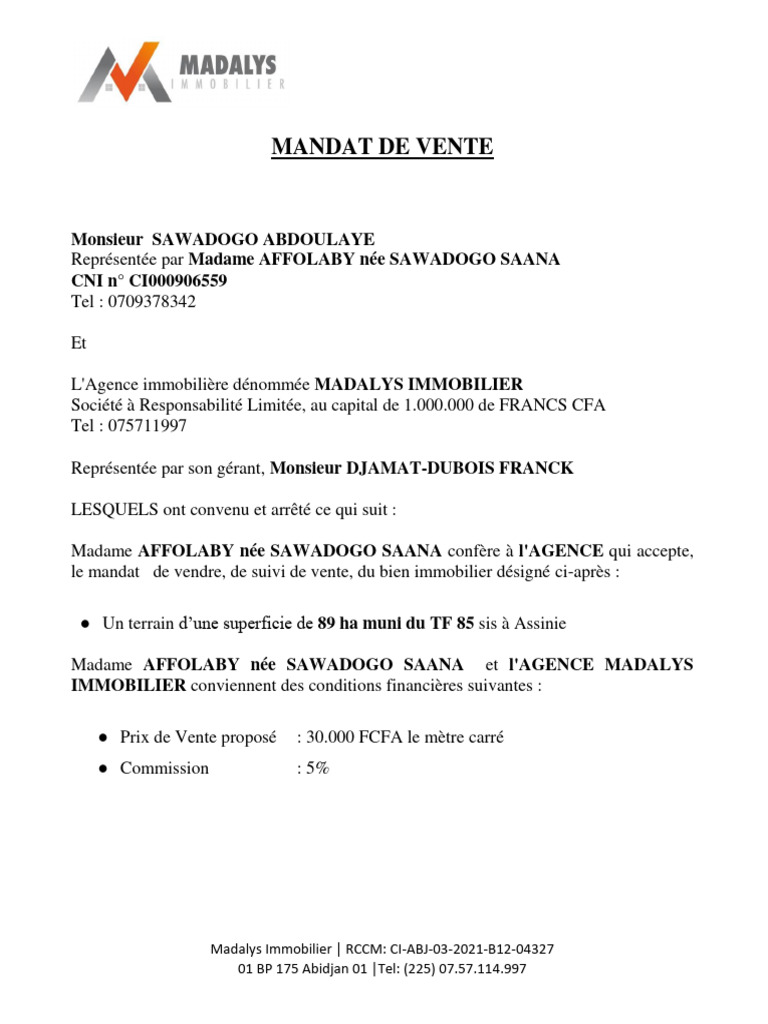 Draft Mandat de Vente | PDF
