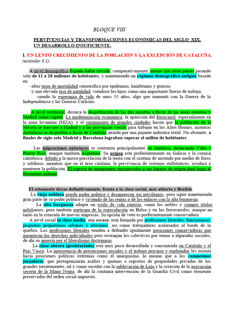 Bloque 8 Pervivencias y Transformaciones Económicas Del Siglo XIX | PDF