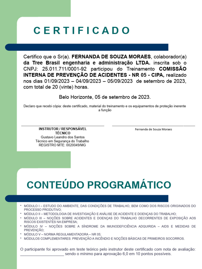 CERTIFICADO NR5 | PDF