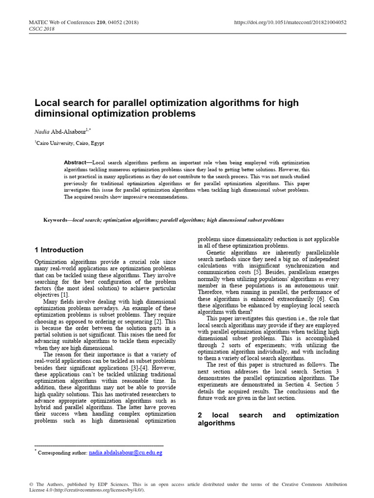 Local Search For Parallel Optimization Algorithms | PDF