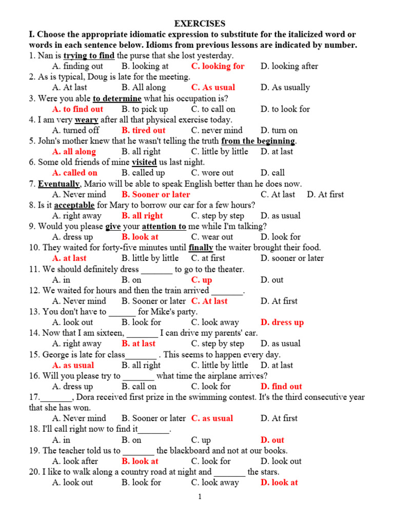 Answer Idiom Exercises | PDF