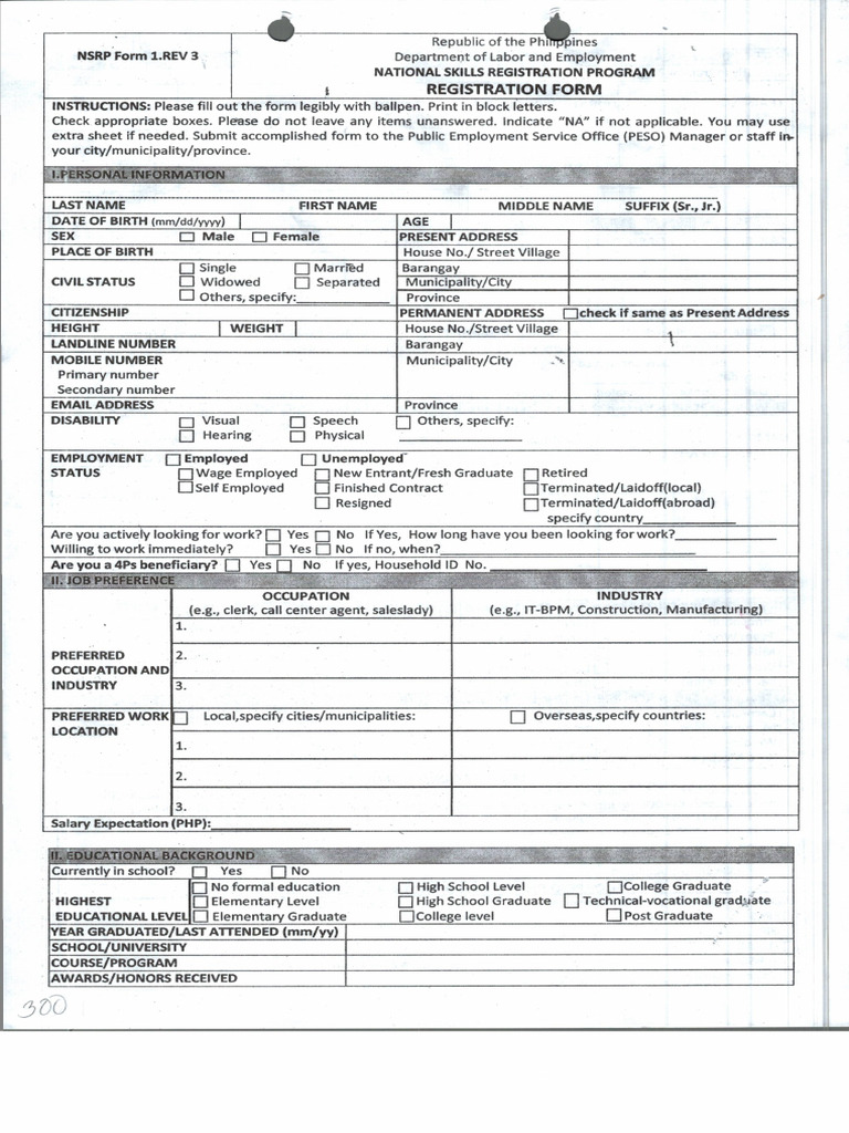 NSRP Form | PDF