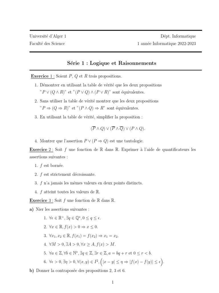 A Serie of Algebra Exercises (French) | PDF