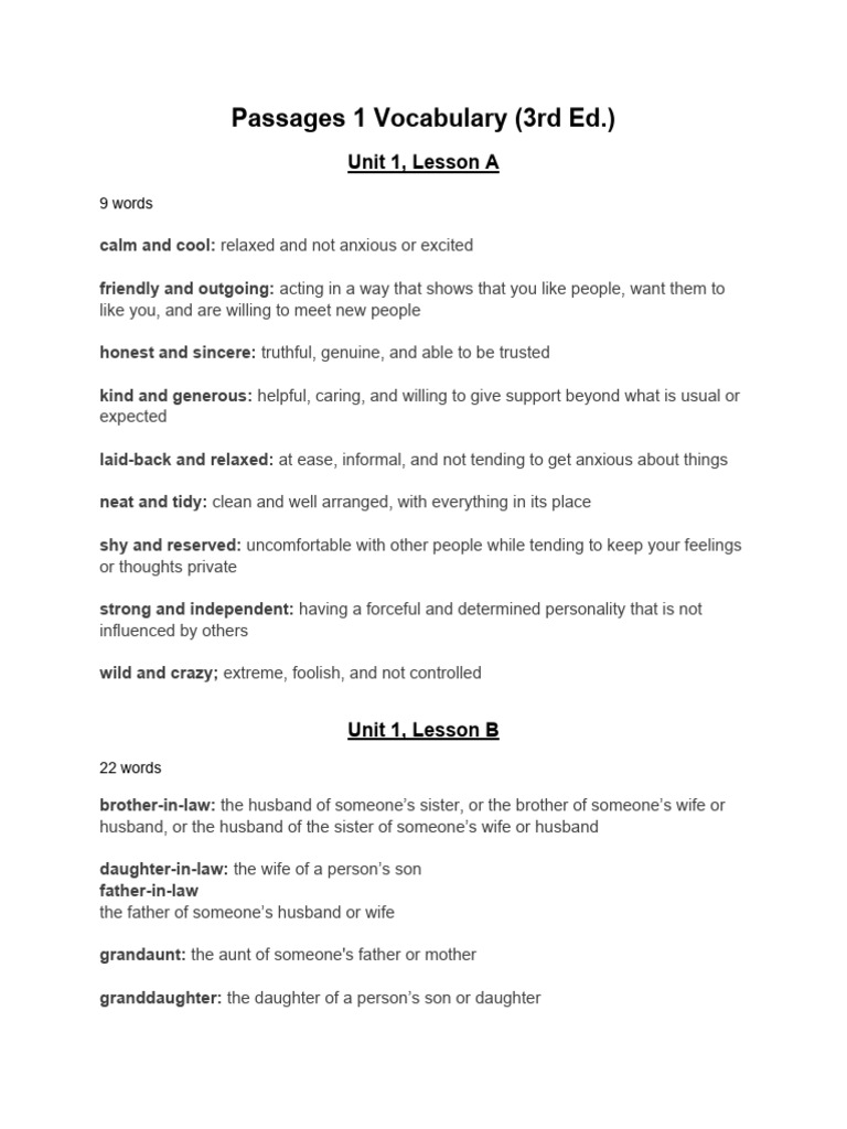 Passages 1 Vocabulary Guide | PDF