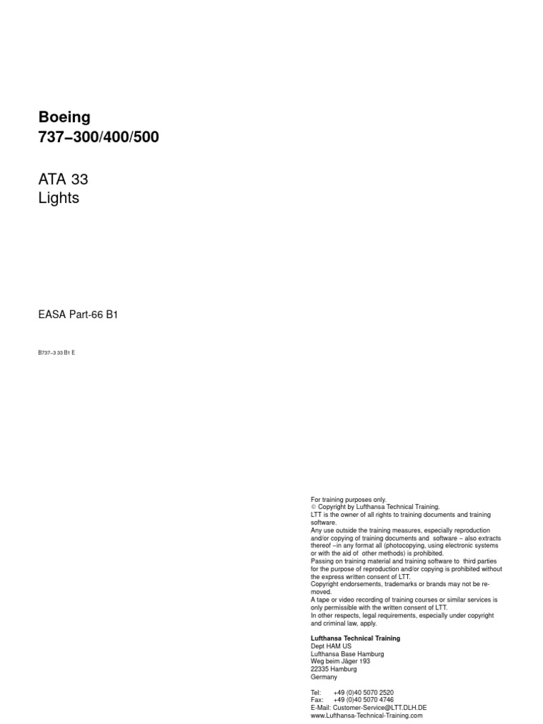 737 300/400/500 Boeing: ATA 33 Lights | PDF