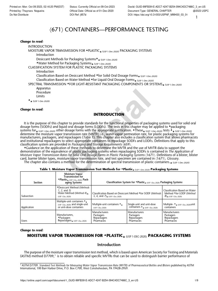USP 671 CONTAINERS - Transmissão de Luz | PDF
