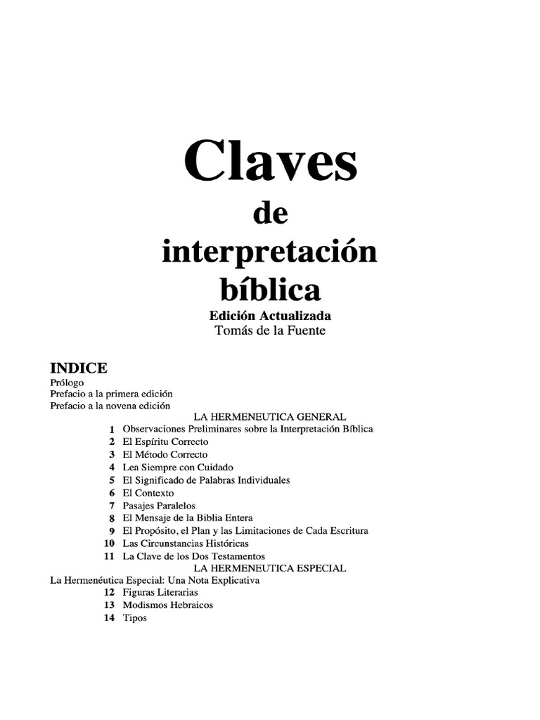 Claves. de Interpretación Bíblica Edición Actualizada Tomás de La Fuente - PDF | PDF