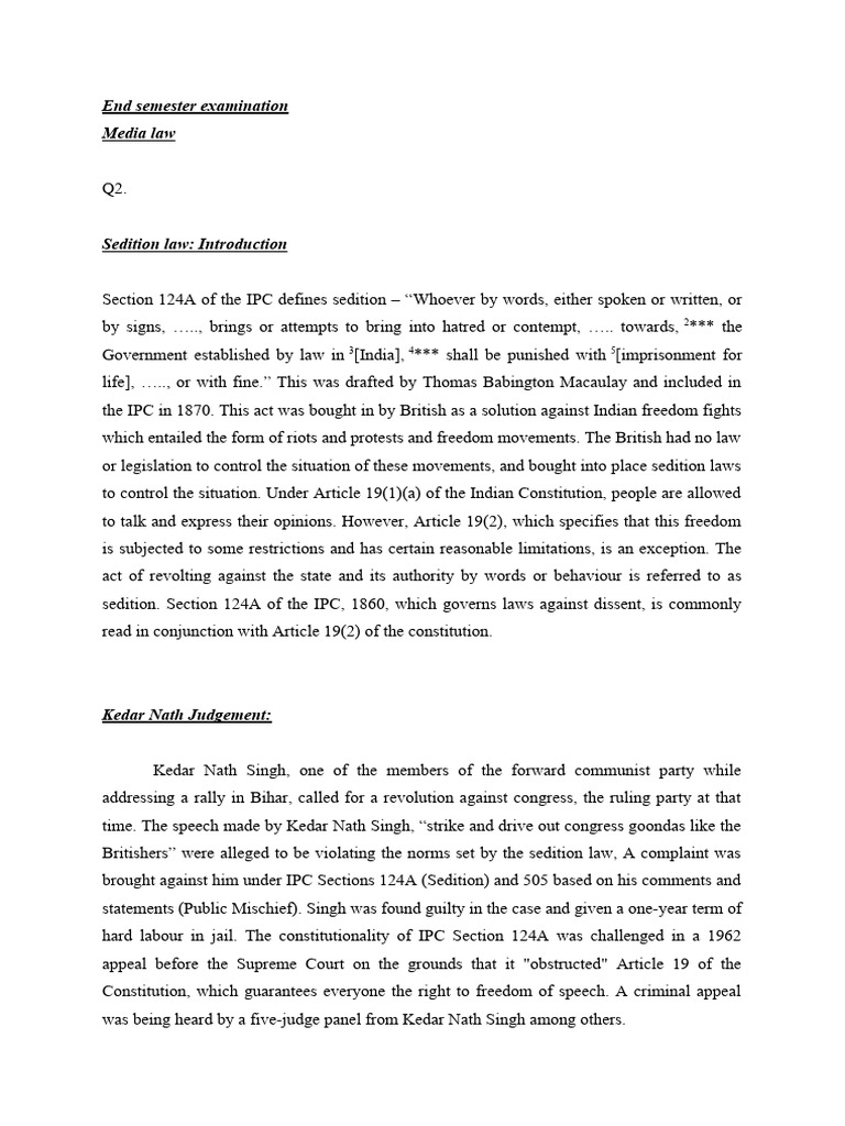 END SEM Paper Media Law | PDF END SEM Paper Media Law | PDF