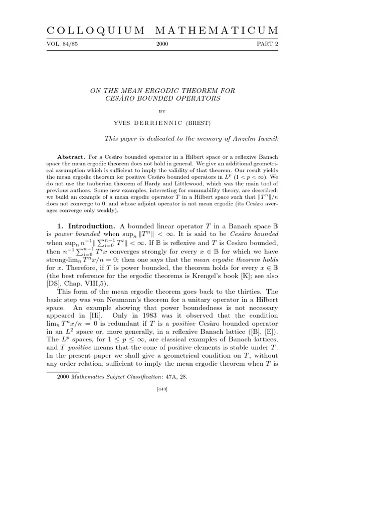 Mean Ergodic Theorem for Cesàro Bounded Operators | PDF | Limit ...