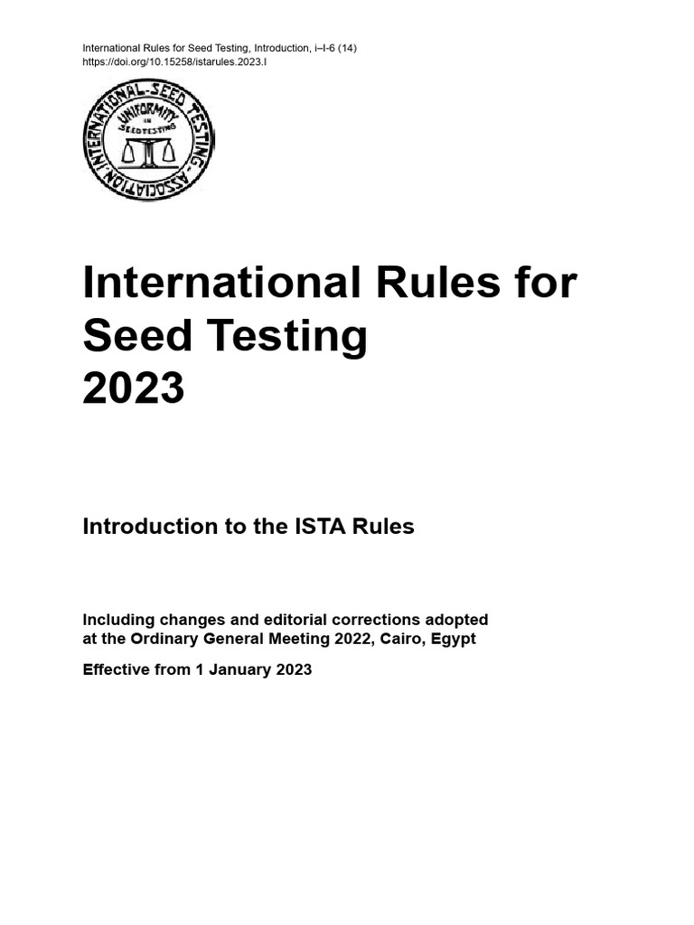 ISTA Seed Testing Rules 2023 Update | PDF | Science & Mathematics
