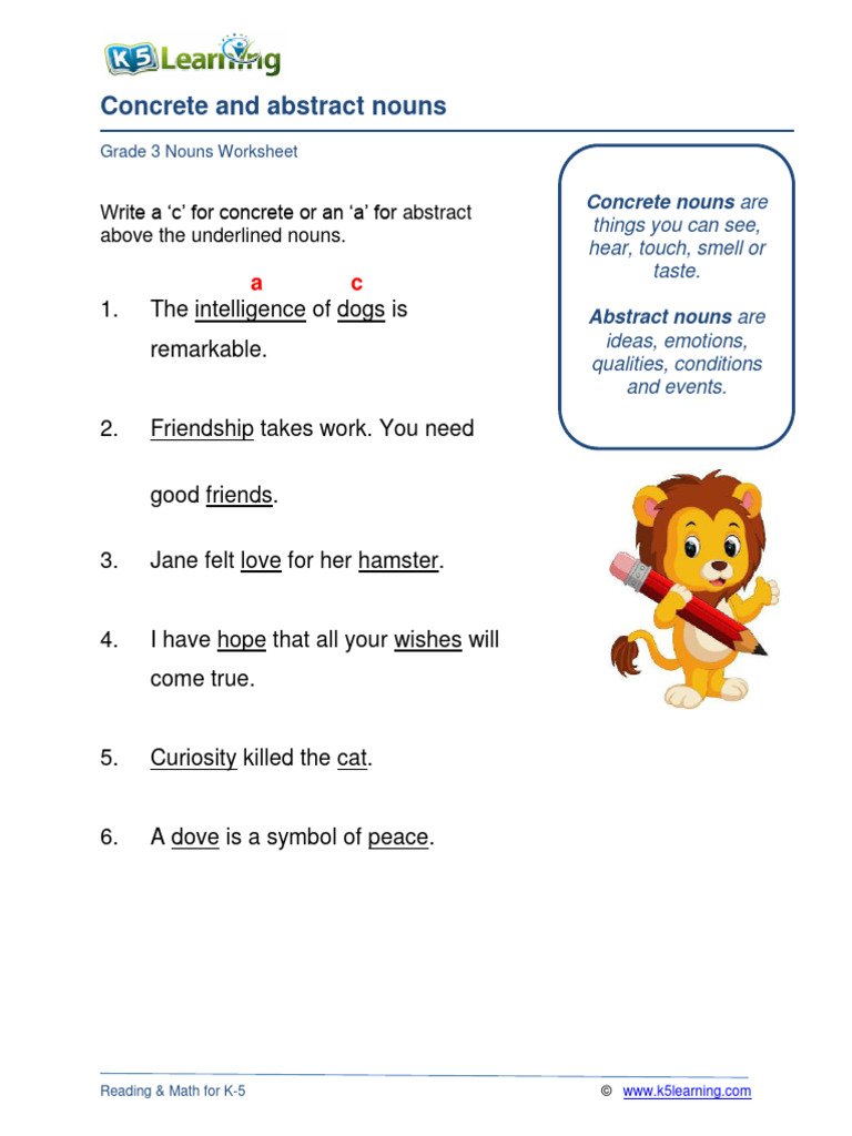 Grade 3 Nouns Abstract B | PDF