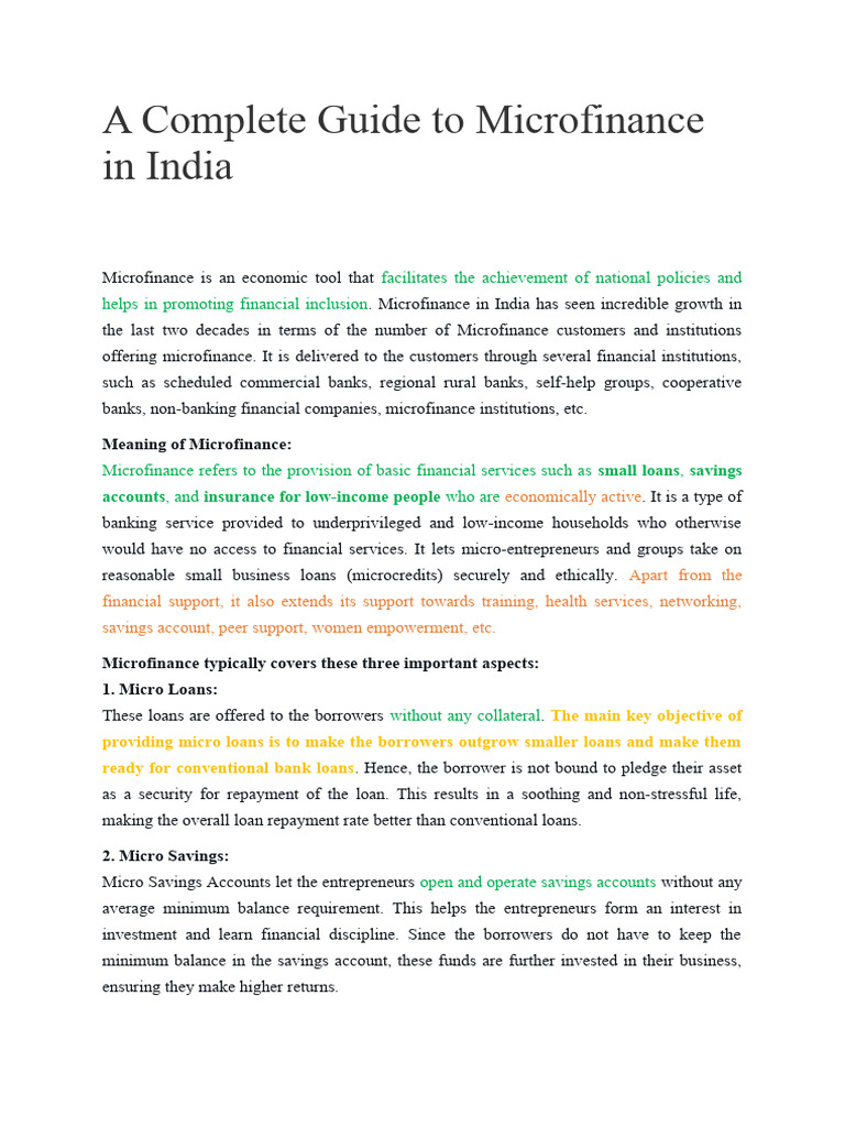 A Complete Guide To Microfinance in India | PDF