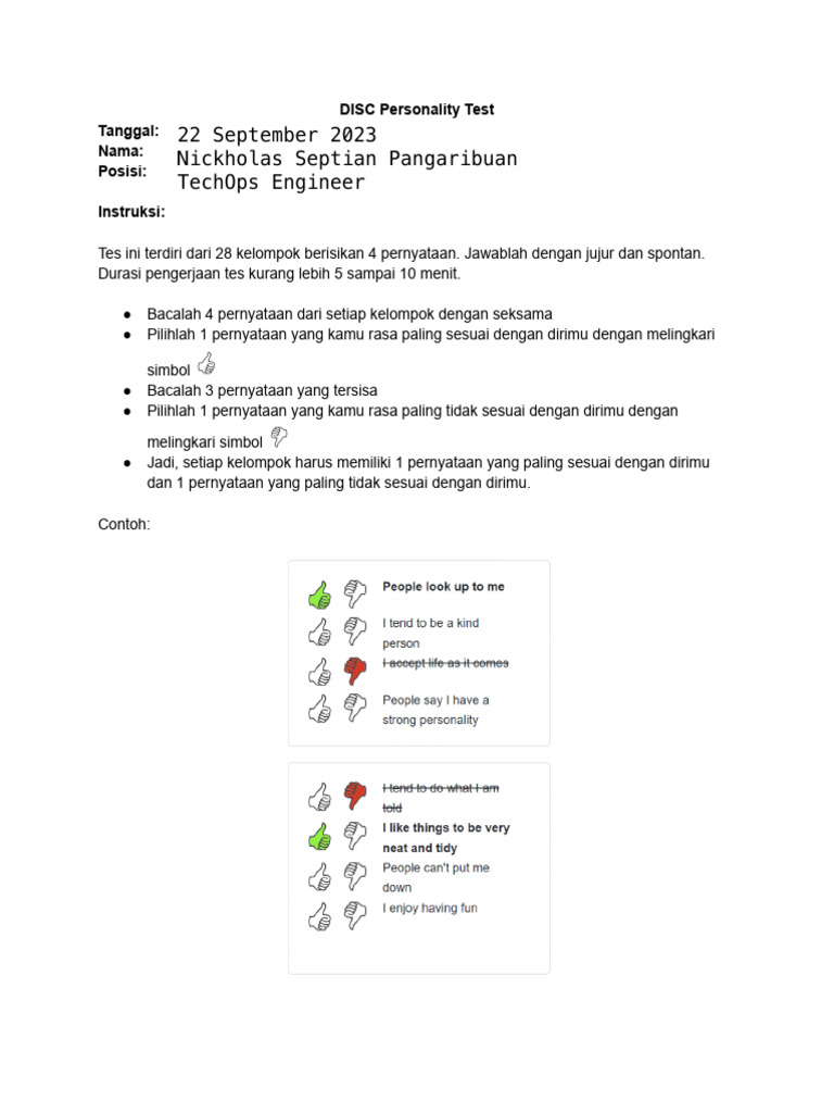 DISC Personality Test (30) Answered (2) | PDF