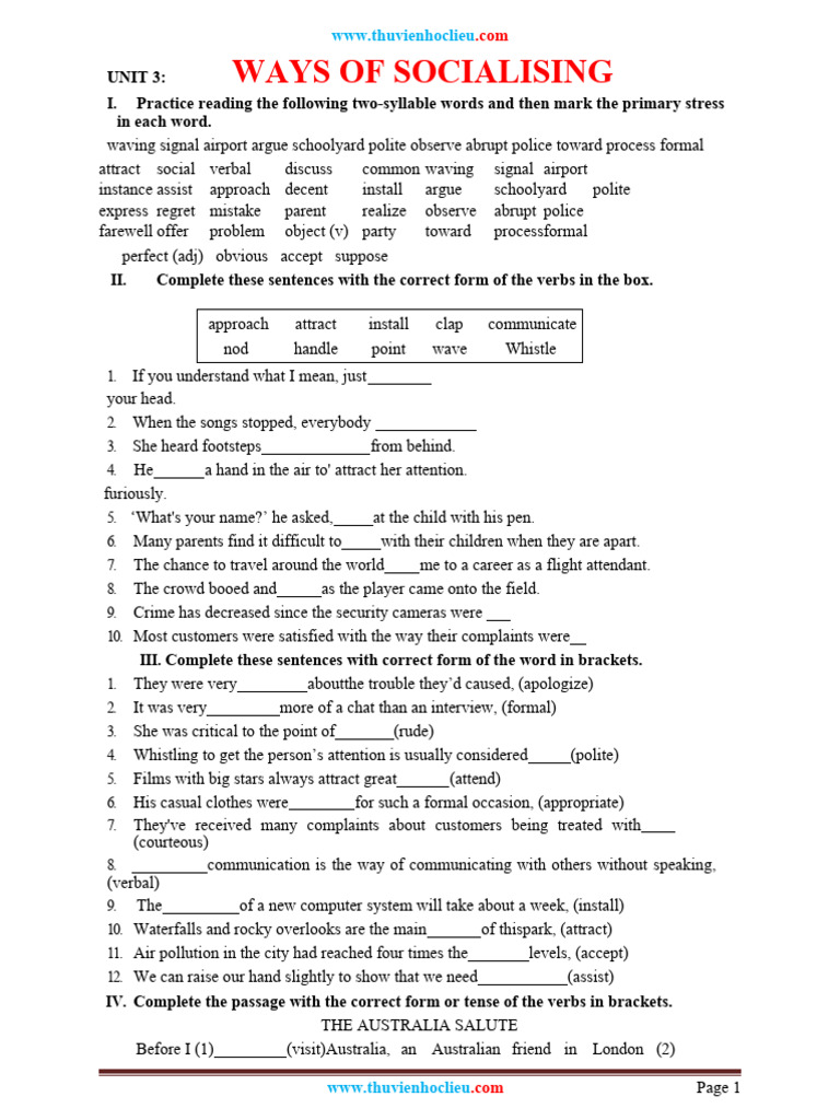 Bai Tap Tieng Anh 12 Unit 3 | PDF