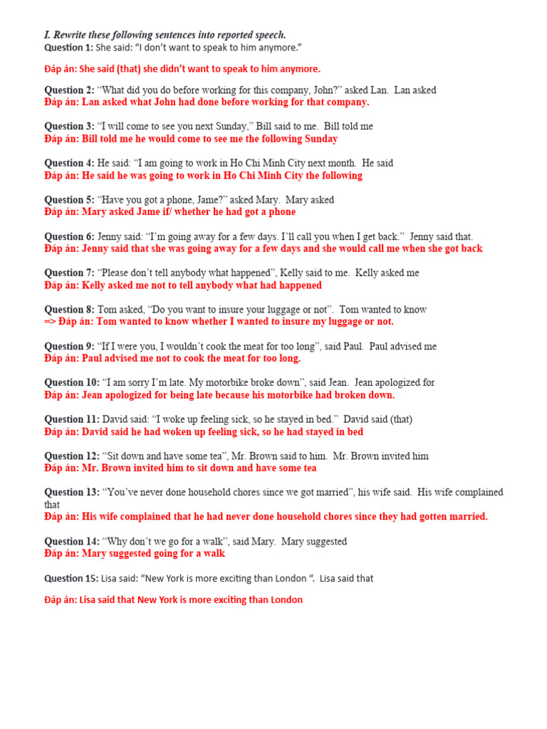 Bai Tap Cau Tuong Thuat Va Dap An | PDF