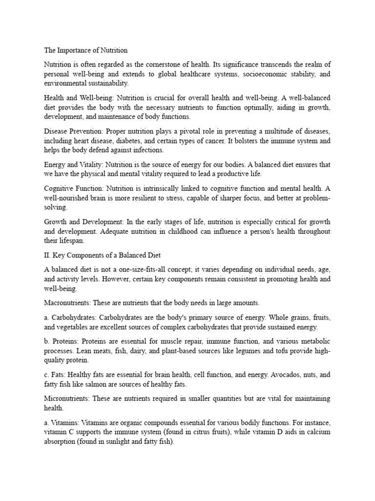 The Importance of Nutrition | PDF | Healthy Diet | Diet (Nutrition)