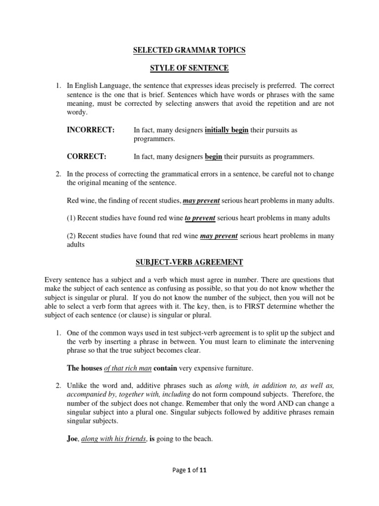Grammar Topics For SAT Reading and Writing | PDF