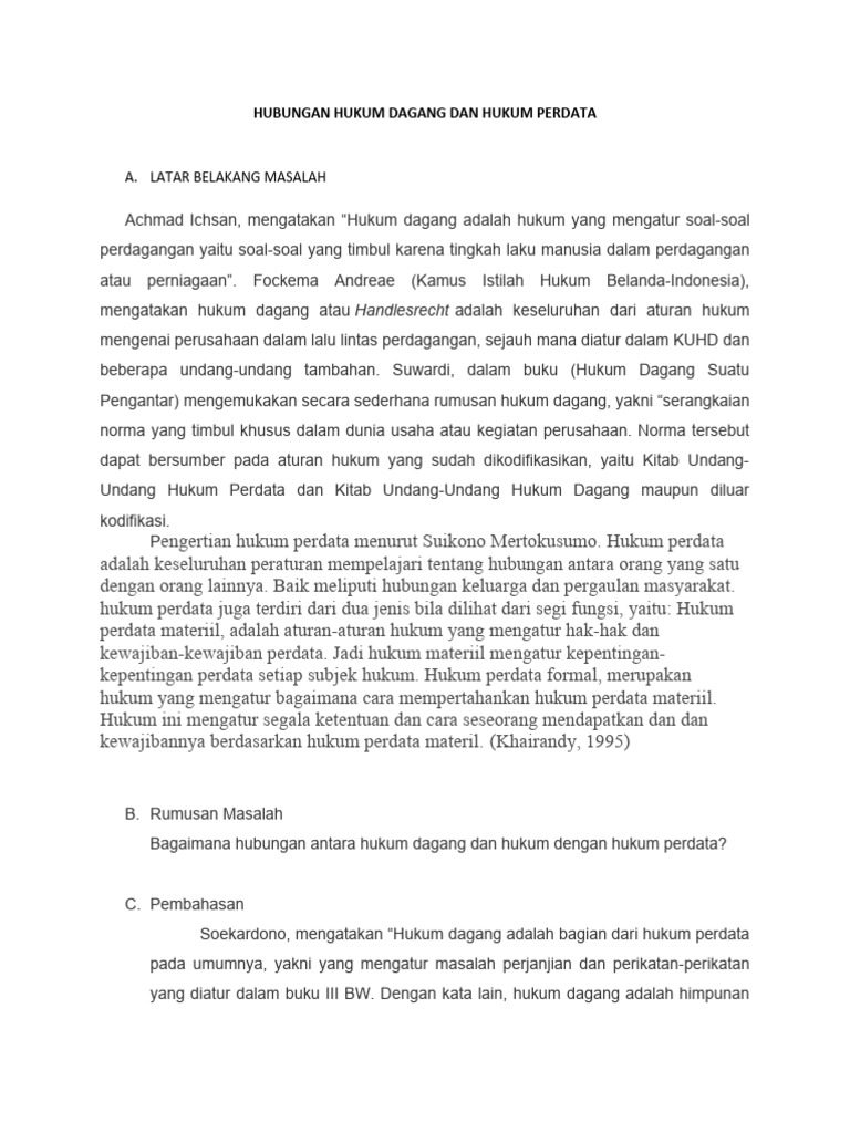 HUBUNGAN HUKUM DAGANG DAN HUKUM PERDATA | PDF