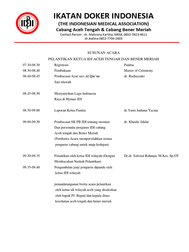 RUNDOWN ACARA PELANTIKAN IDI (2) | PDF