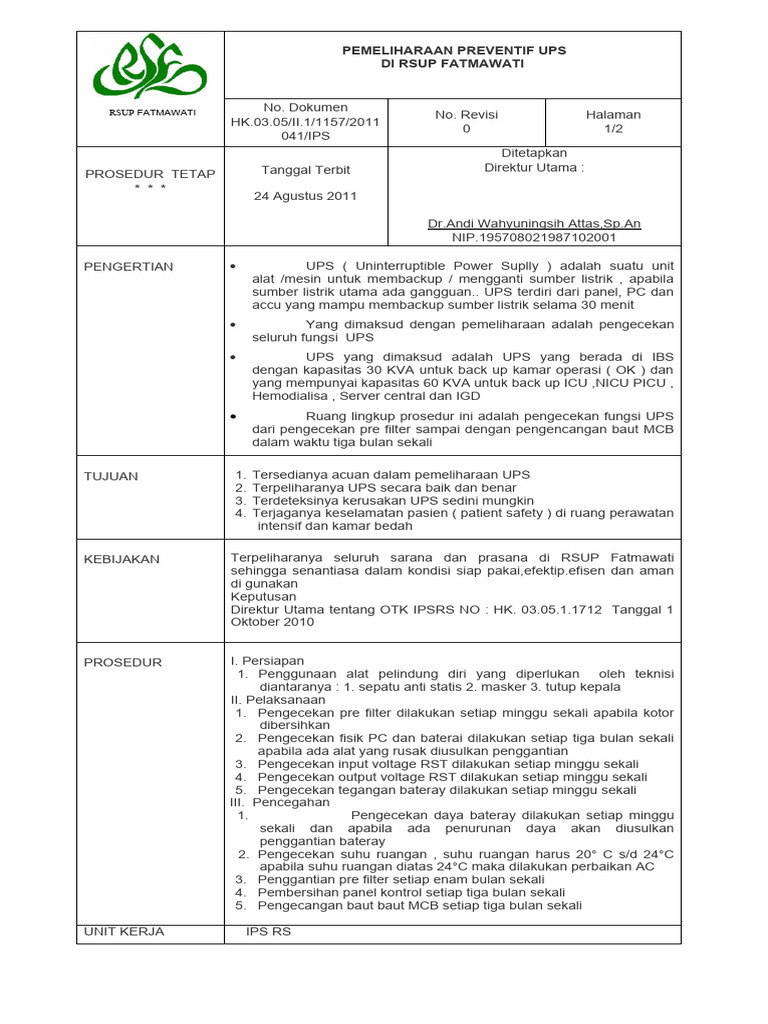 Protap Pemeliharaan Ups | PDF