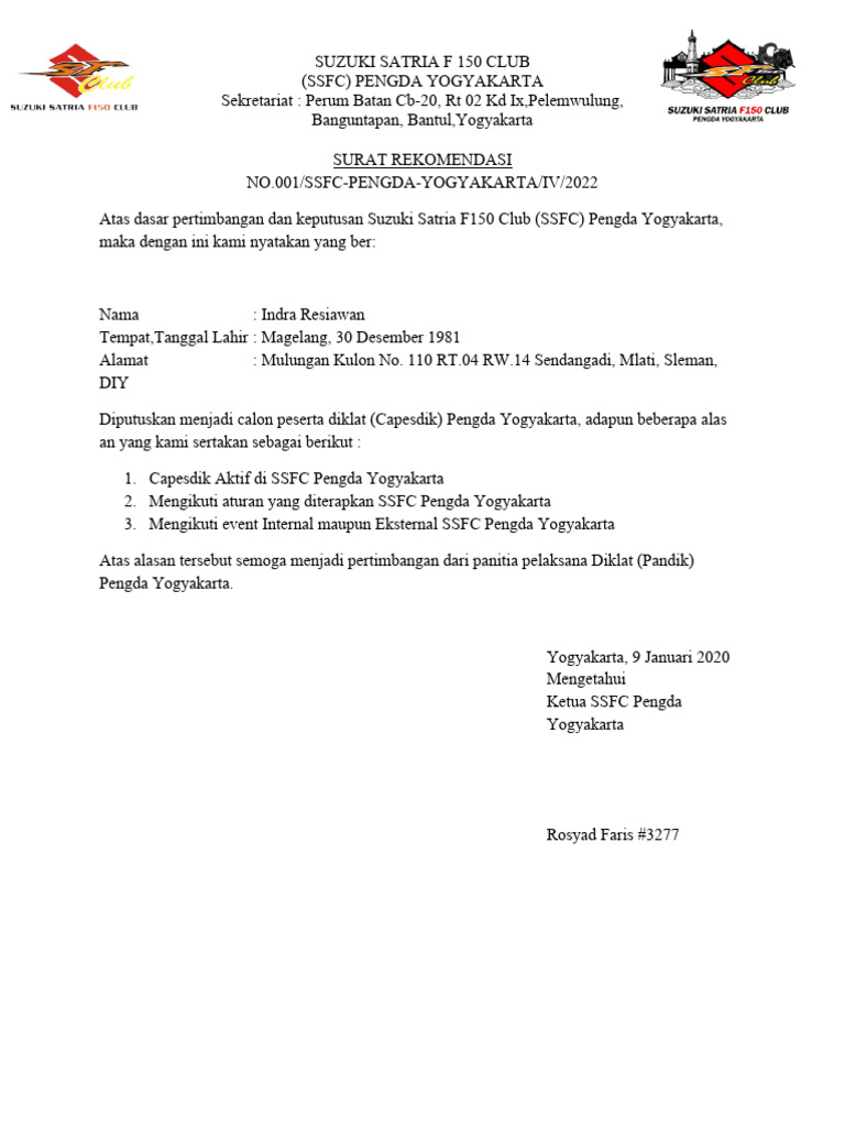 SURAT REKOMENDASI | PDF