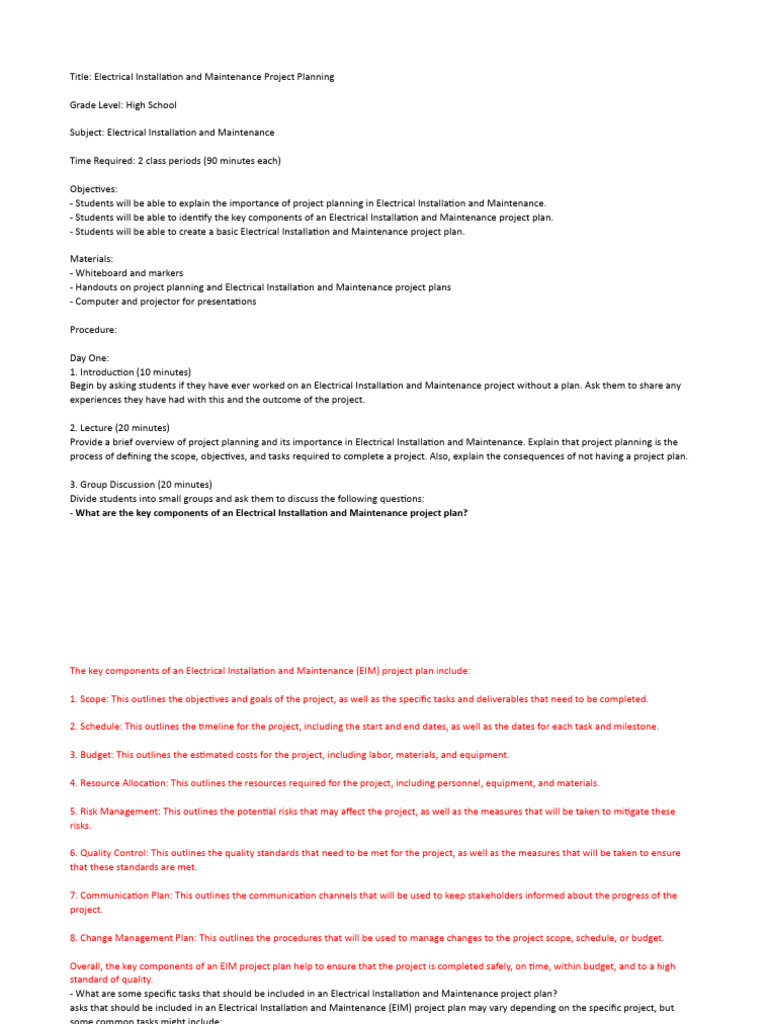 Eim Project Planning Handout | PDF