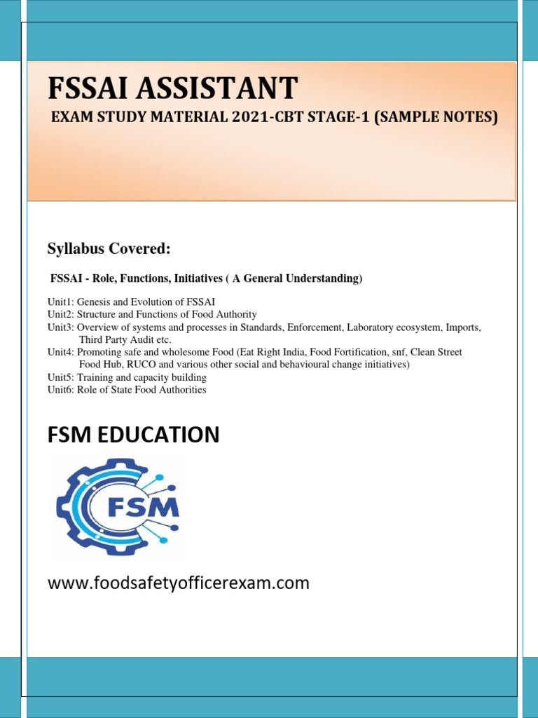 FSSAI Assistant Exam Study Guide | PDF