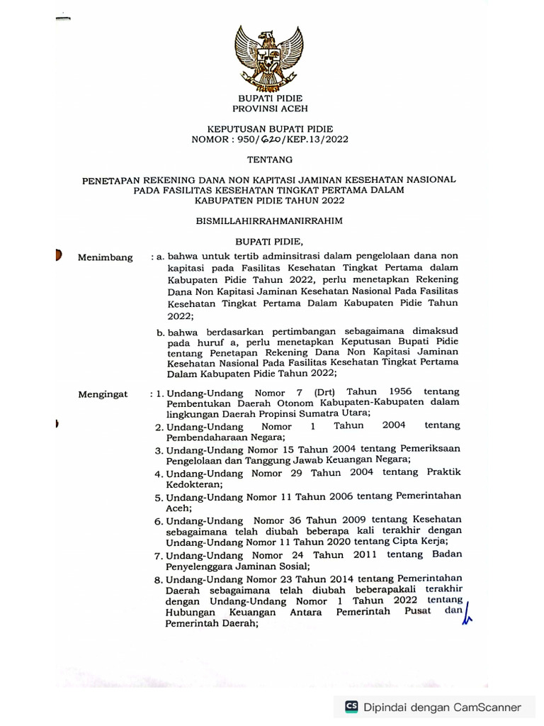 SK Dana Non Kapitasi JKN 2022 | PDF