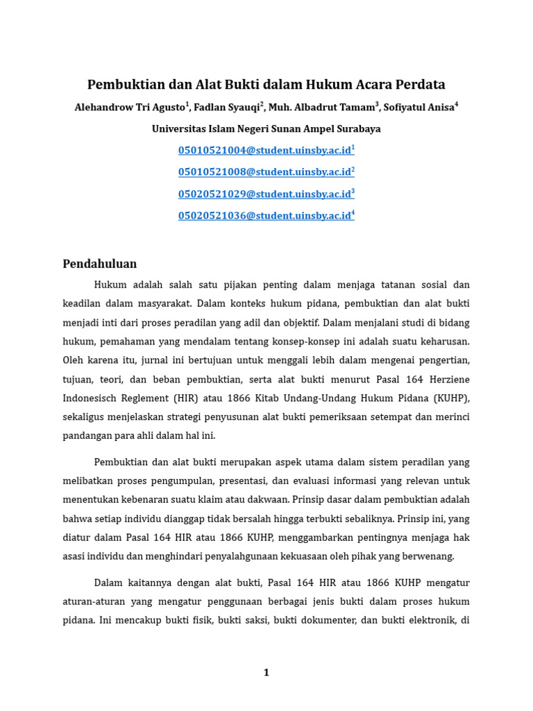 Pembuktian Dan Alat Bukti Dalam Hukum Acara Perdata | PDF