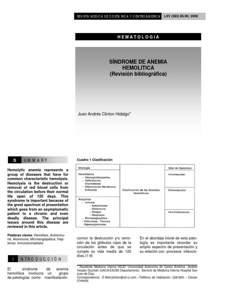 Anemia Hemolitica | PDF | Anemia | Glóbulo rojo
