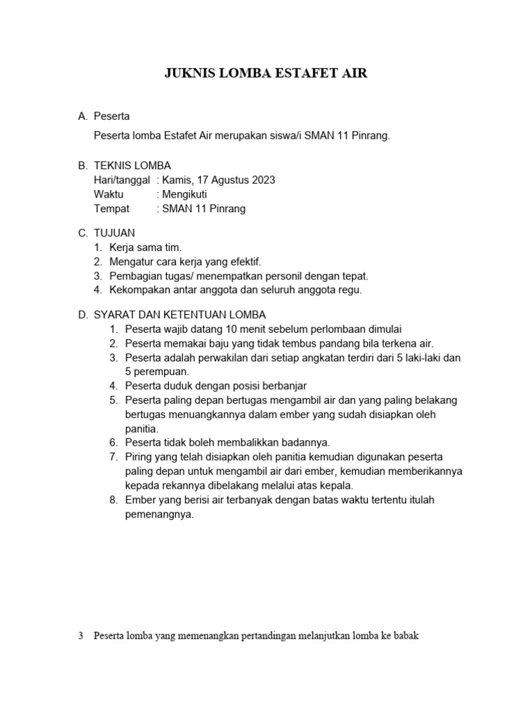 JUKNIS LOMBA ESTAFET AIR | PDF