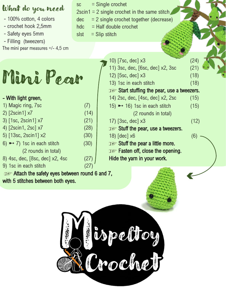 Crochet Mini Pear Pattern Guide | PDF | Teaching Methods & Materials