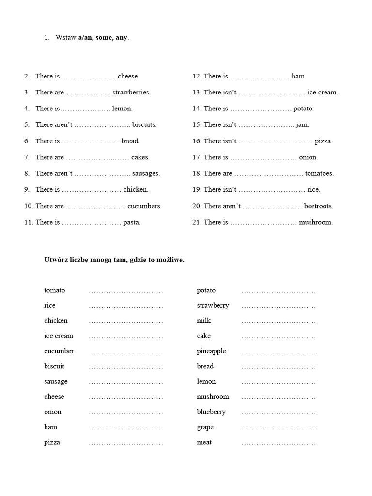 Policzalne I Niepoliczalne, Some, A, Any | PDF