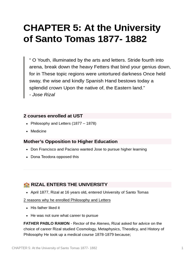 CHAPTER 5 at The University of Santo Tomas 1877 - 1882 | PDF