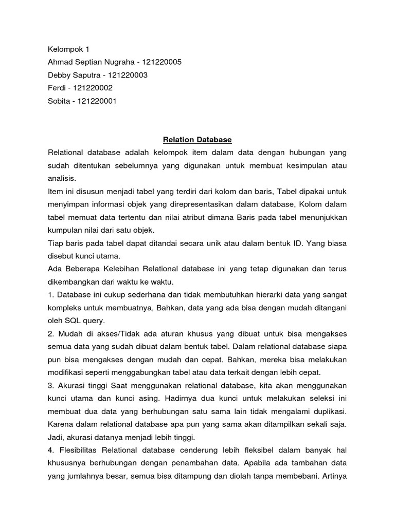 Tugas Presentasi Kelompok 1 - Basis Data | PDF