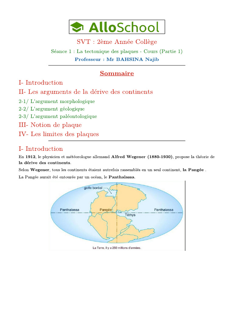 Seance 1 La Tectonique Des Plaques Cours Partie 1 2 | PDF
