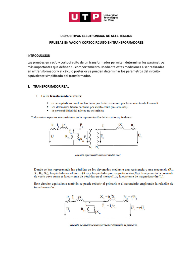 Separata Transformadores - Prueba Vacio y Cortorcircuito | PDF