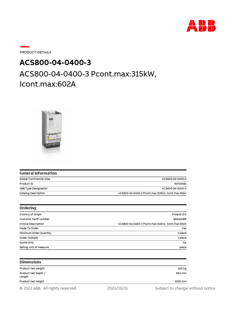 Acs800 04 0400 3 | PDF | Physical Quantities | Power (Physics)