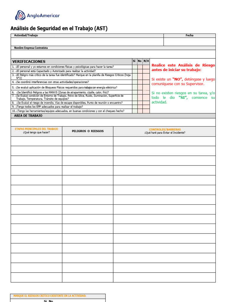 Analisis de Seguridad en El Trabajo (AST) - RCQ - Rev3 | PDF