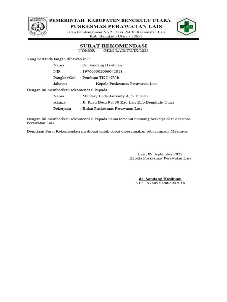 Surat Rekomendasi Puskesmas-1 | PDF